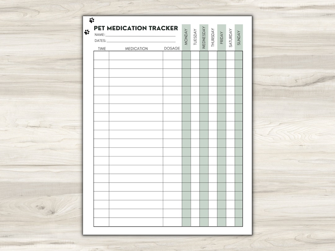 Pet Medication Tracker Printable: Dog & Cat Medicine Log (US Letter, A4 ...