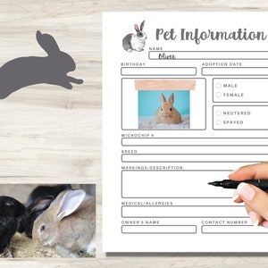 Pet Information Sheet, Rabbit Care Sheet, Rabbit Care Business, Pet ...