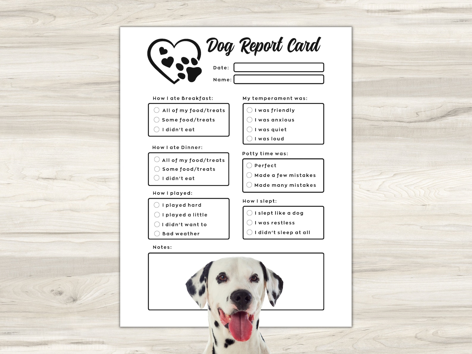 Dog Report Card: Pet Sitter Form (digital Download) - Etsy