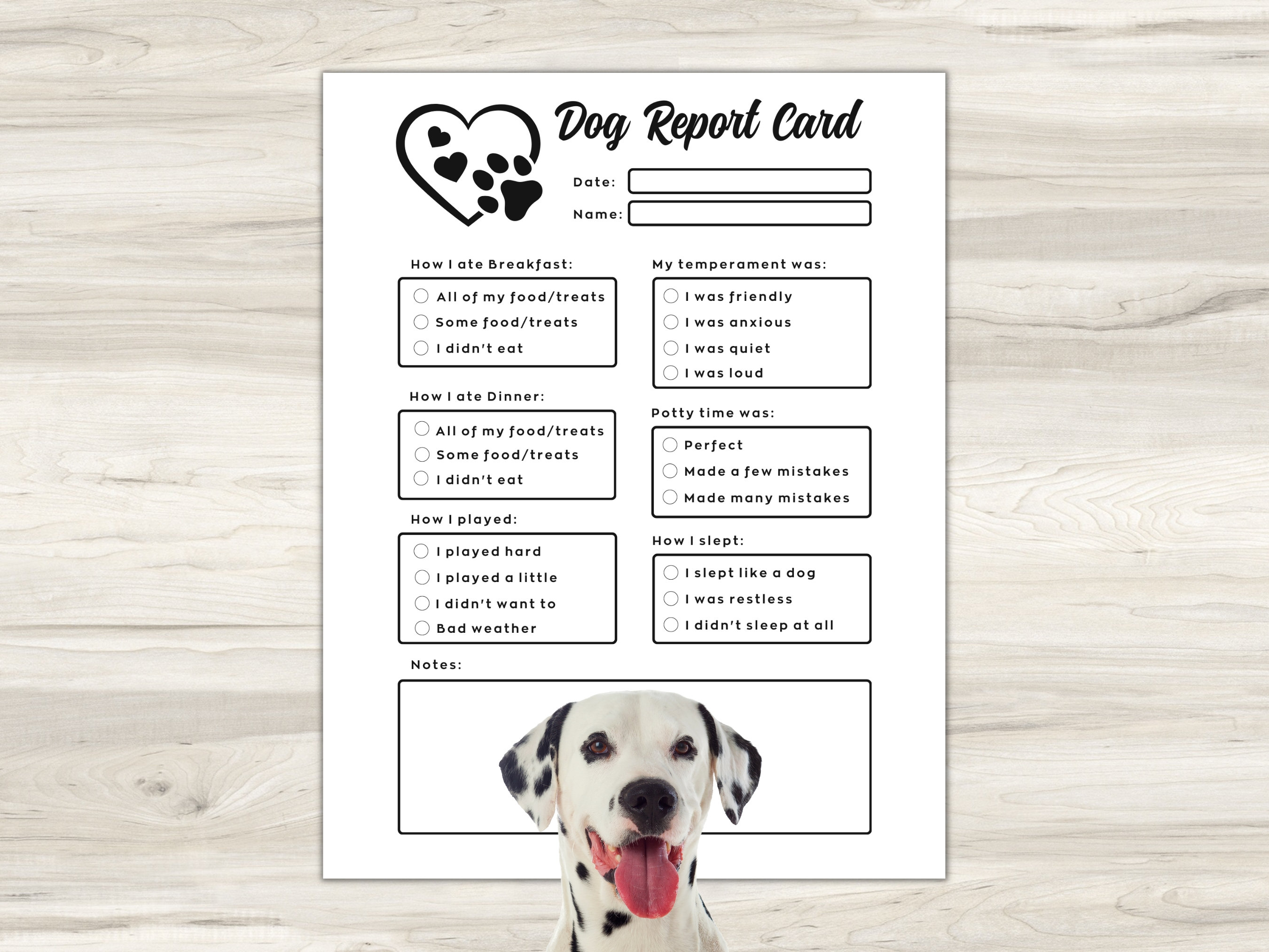 Pet Report Card, Dog Report Card, Pet Sitter Report, Dog Boarding ...