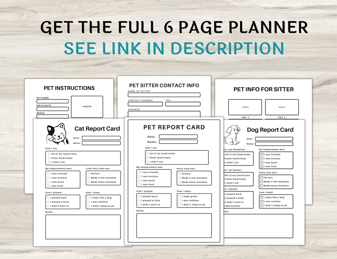 Pet Report Card, Cat Report Card, Dog Report Card, Pet Planner, Pet ...