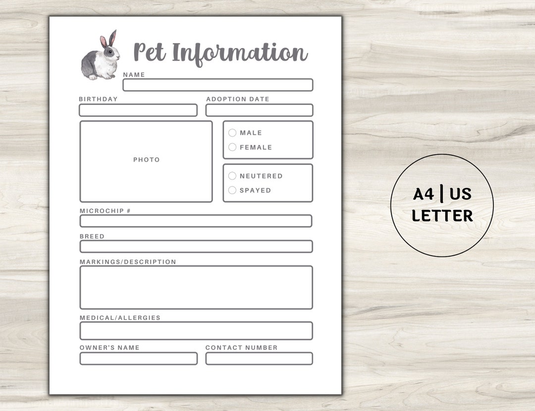 Pet Information Sheet Rabbit Care Sheet Rabbit Care - Etsy