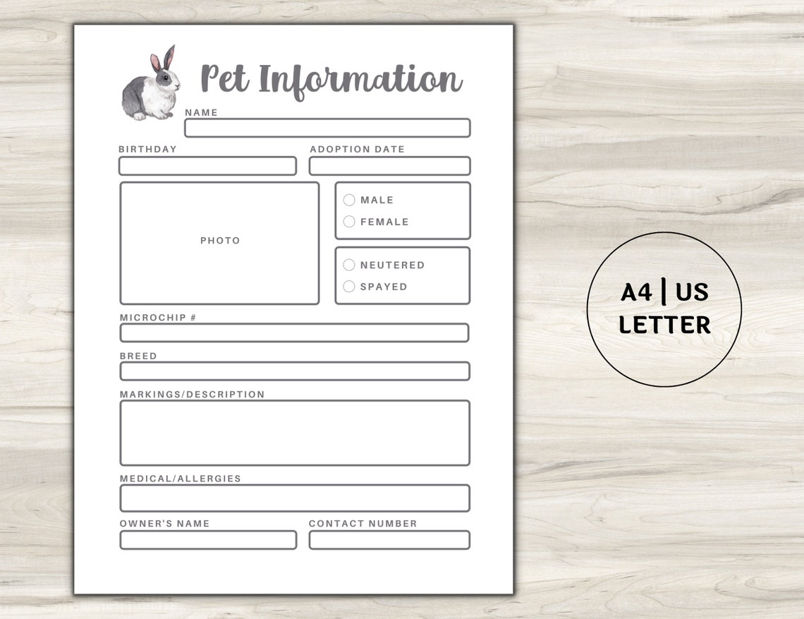 Pet Information Sheet Rabbit Care Sheet Rabbit Care - Etsy