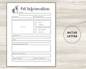 Pet Information Sheet Rabbit Care Sheet Rabbit Care - Etsy