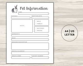 Rabbit Information Sheet - Etsy