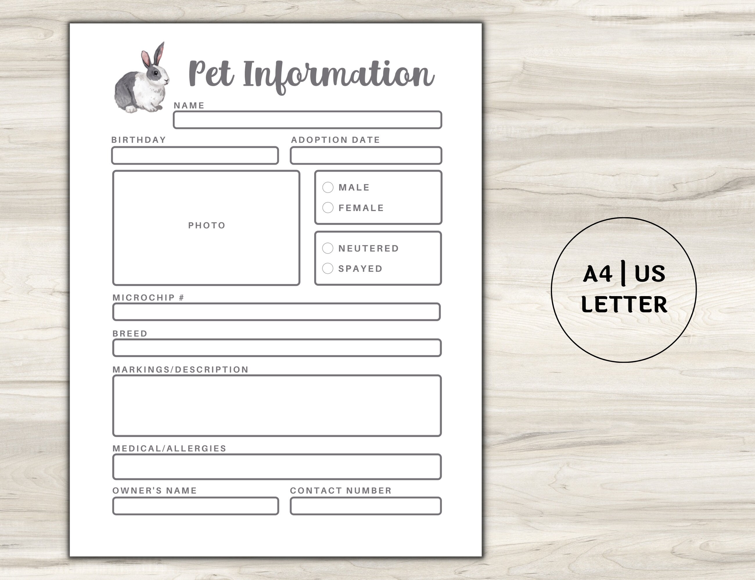Pet Information Sheet Rabbit Care Sheet Rabbit Care - Etsy