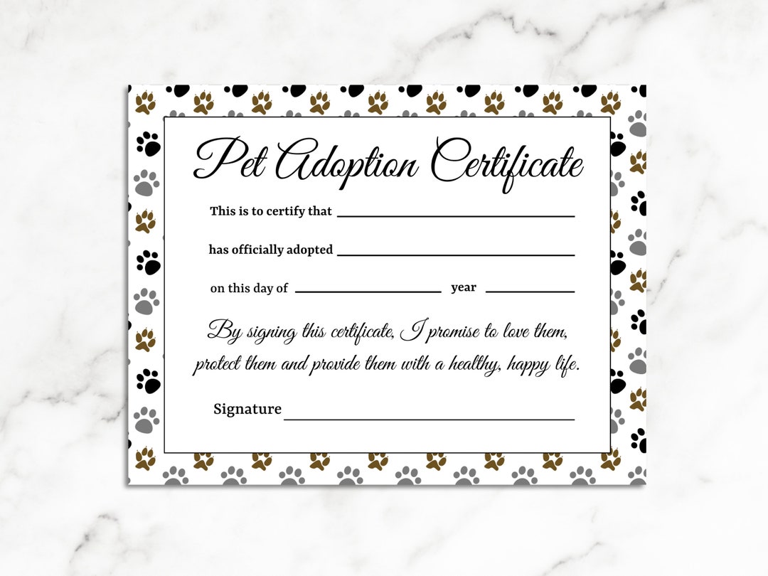 Custom Pet Adoption Certificate Template (digital Download) - Etsy