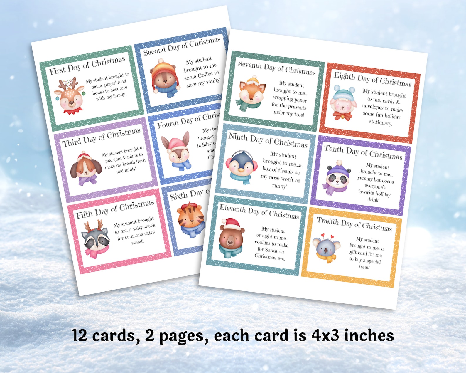 12 Days of Christmas Teacher Gift Tags, Teacher Christmas Gift ...