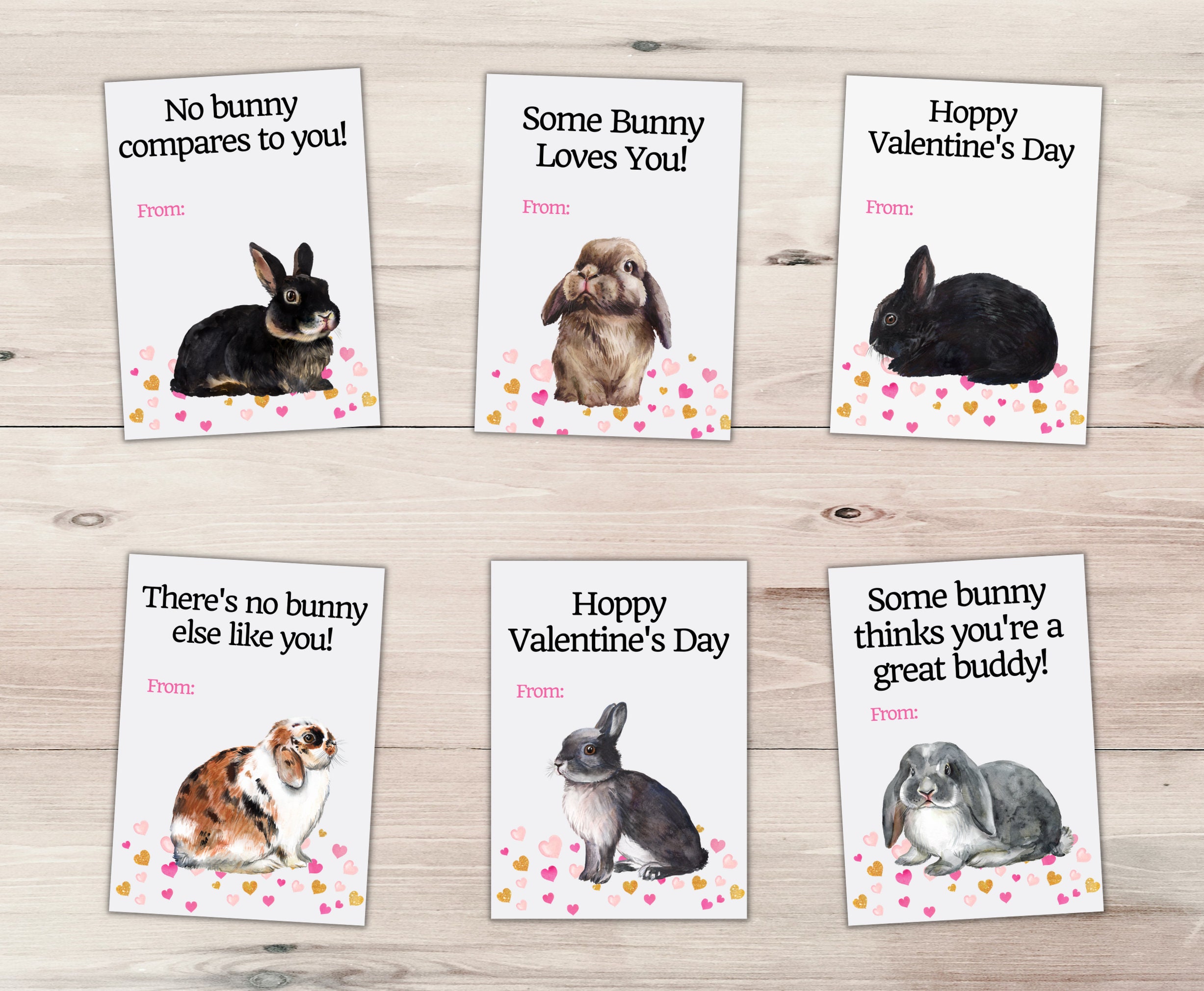 Cute Bunny Class Valentines Cards, Classroom Valentines Cards, Last ...