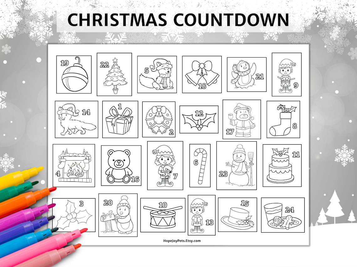 Coloring Christmas Countdown Coloring Advent Calendar for - Etsy