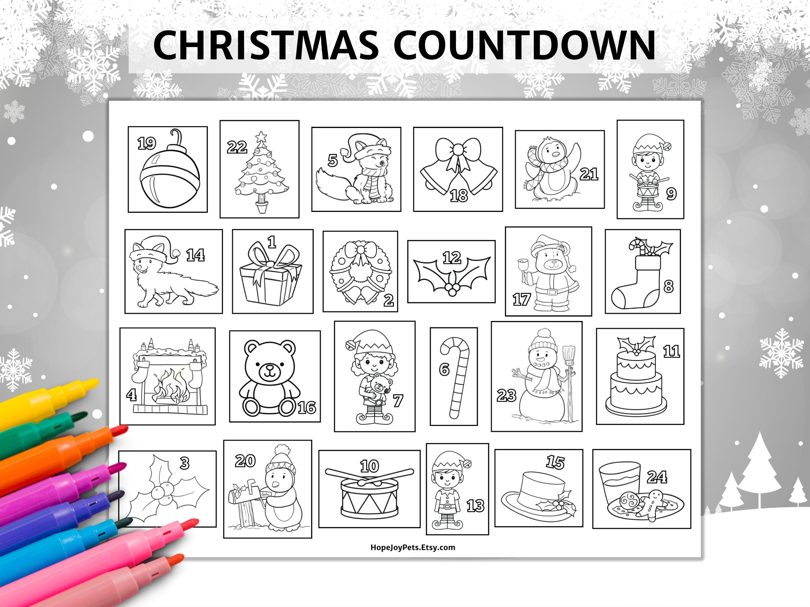 Coloring Christmas Countdown Coloring Advent Calendar for - Etsy