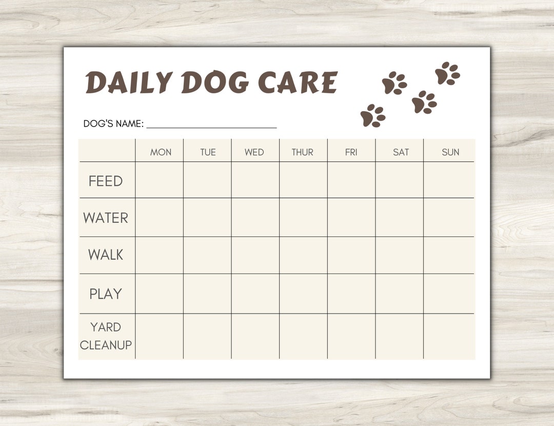 Daily Dog Care Chart for Puppy Care Printable Chore Chart Dog Care ...