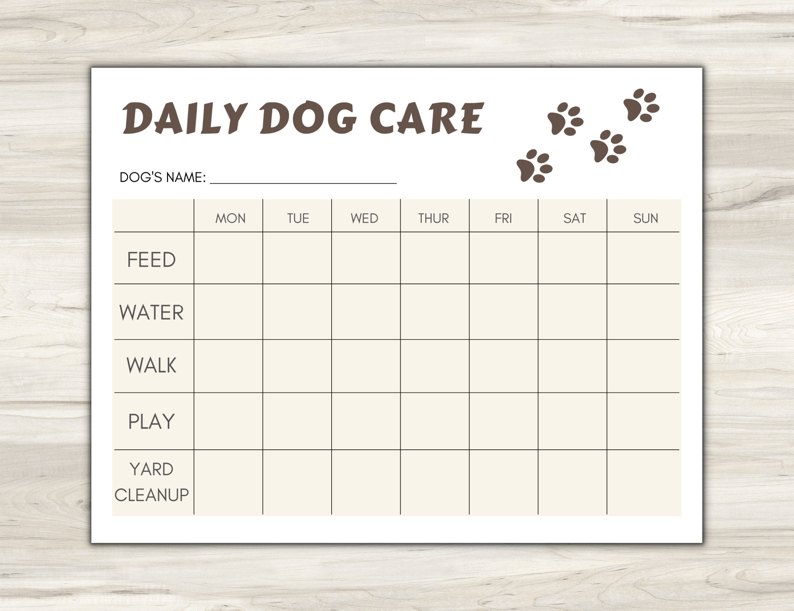 Daily Dog Care Chart for Puppy Care Printable Chore Chart Dog Care ...