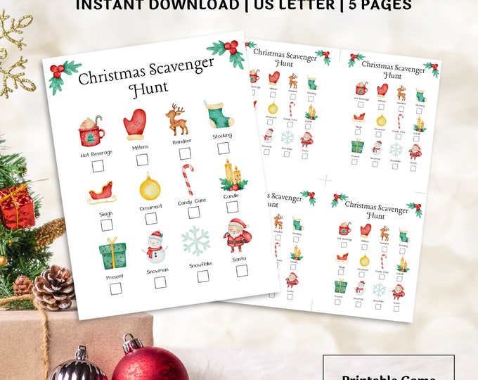 Christmas Scavenger Hunt Printable, Christmas Treasure Hunt Clues ...