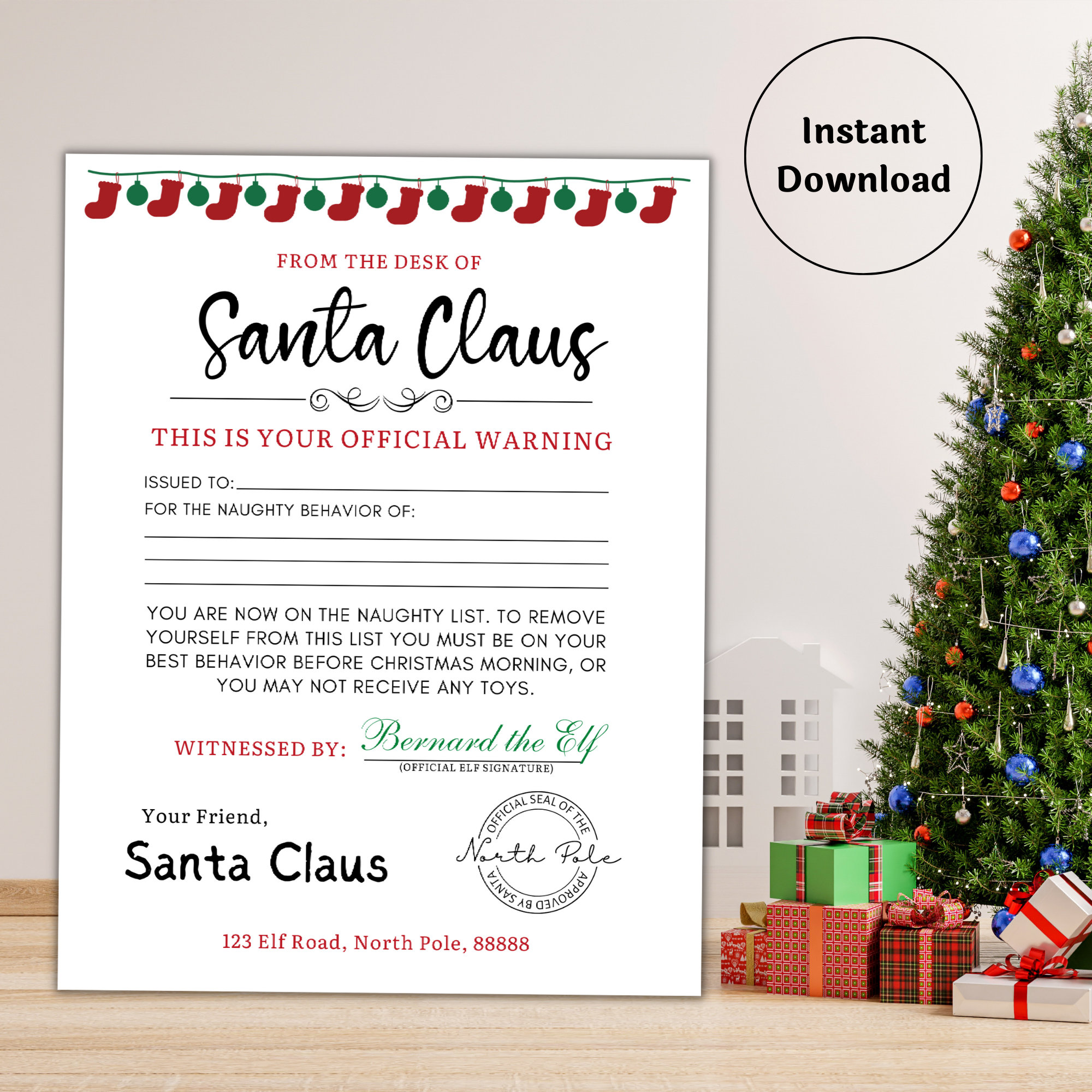 Santa Warning Letter, Bad Behavior Letter From Santa, Naughty List ...