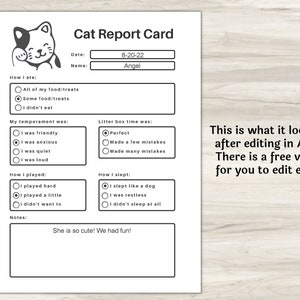 Cat Report Card Printable: Pet Sitter Business (editable PDF) - Etsy