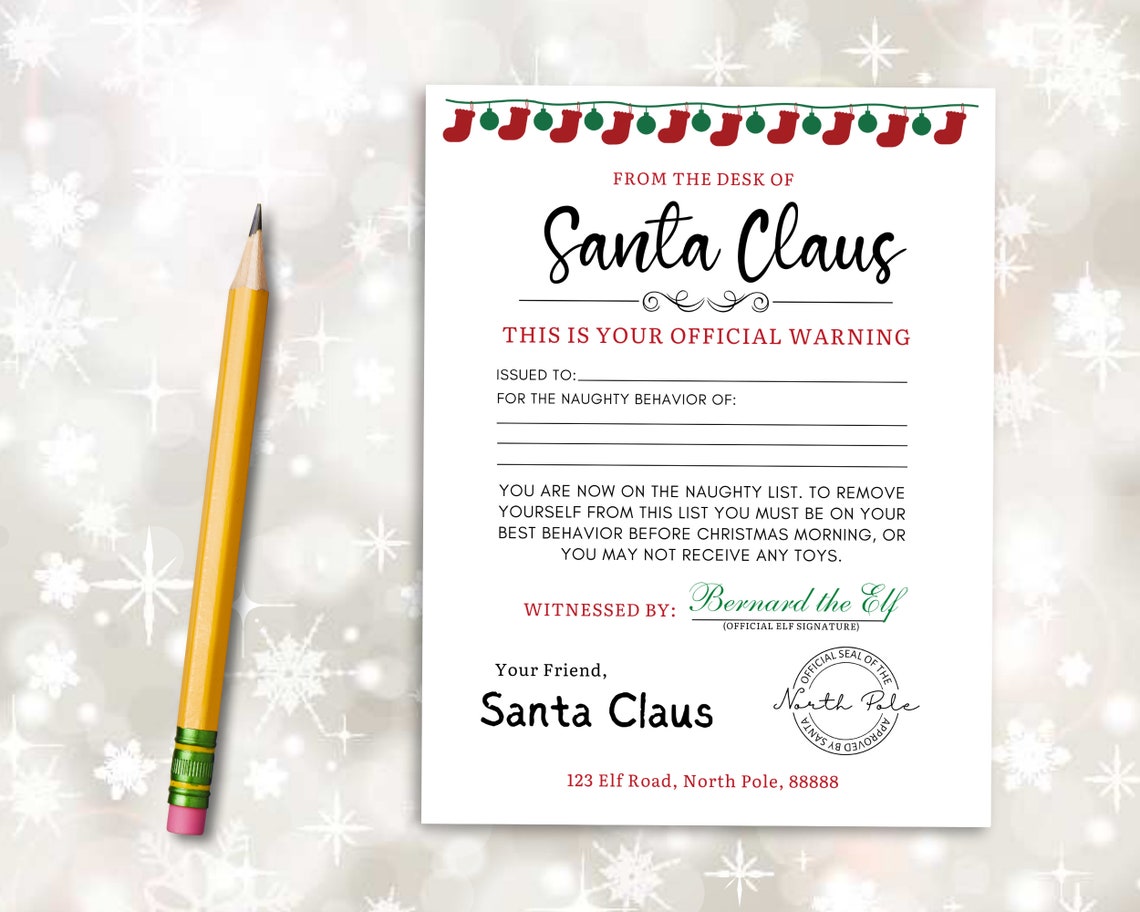 Santa Warning Letter, Bad Behavior Letter From Santa, Naughty List ...