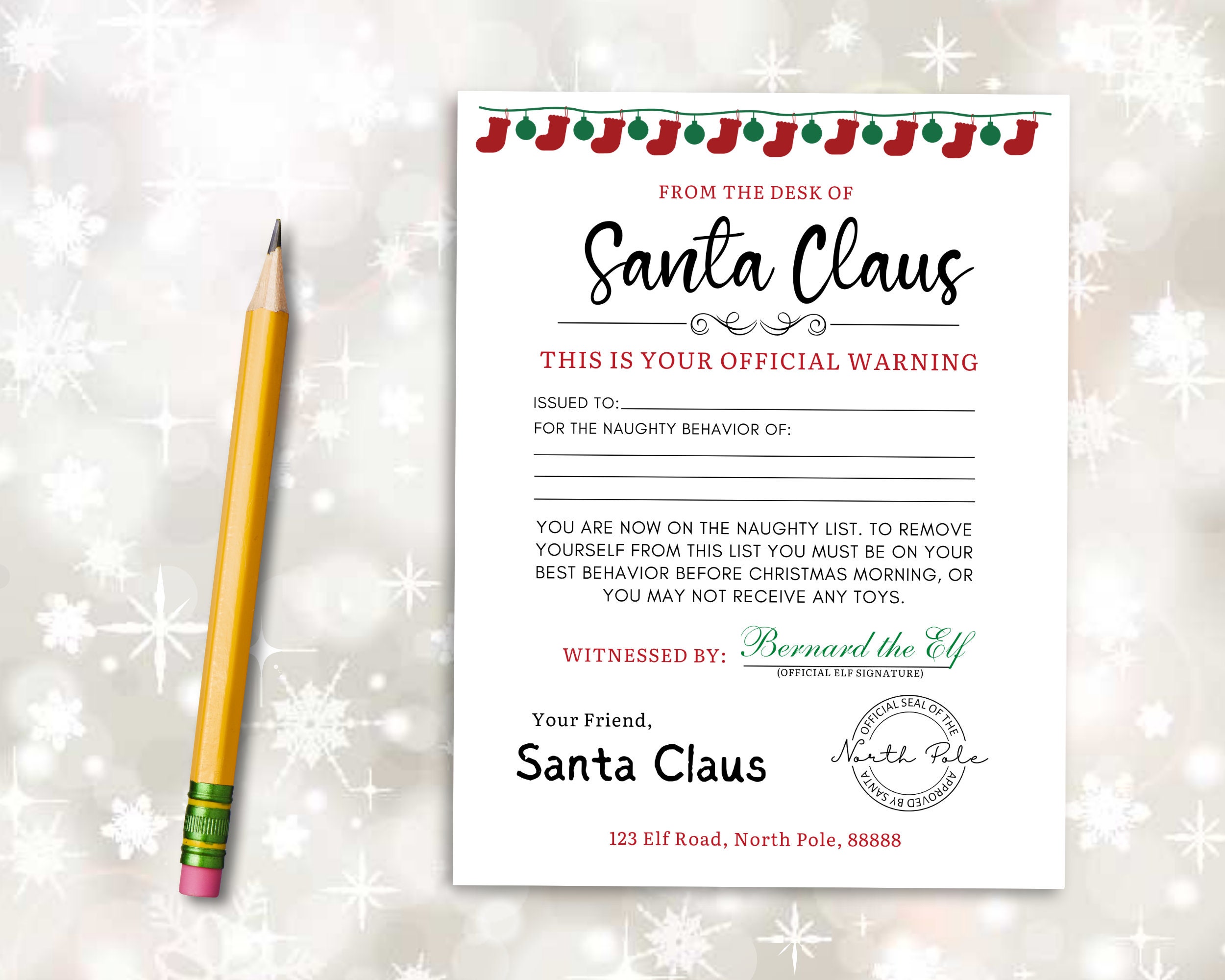 Santa Warning Letter, Bad Behavior Letter From Santa, Naughty List ...