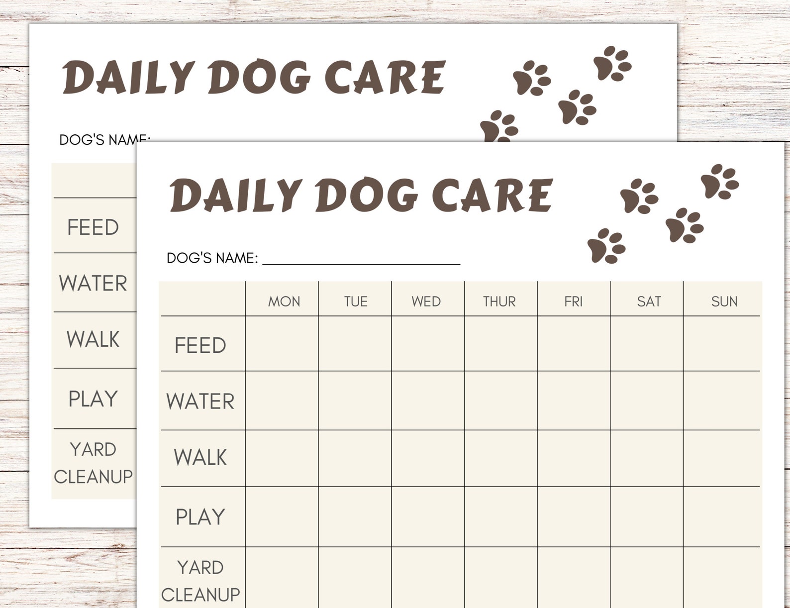 Daily Dog Care Chart for Puppy Care Printable Chore Chart - Etsy