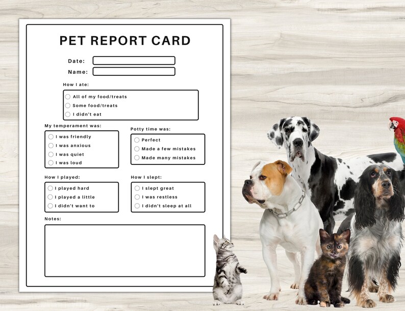 Pet Report Card, Cat Report Card, Dog Report Card, Pet Planner, Pet ...