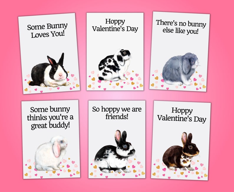 Cute Bunny Valentine's Cards Printable for Classroom Valentines, Last ...