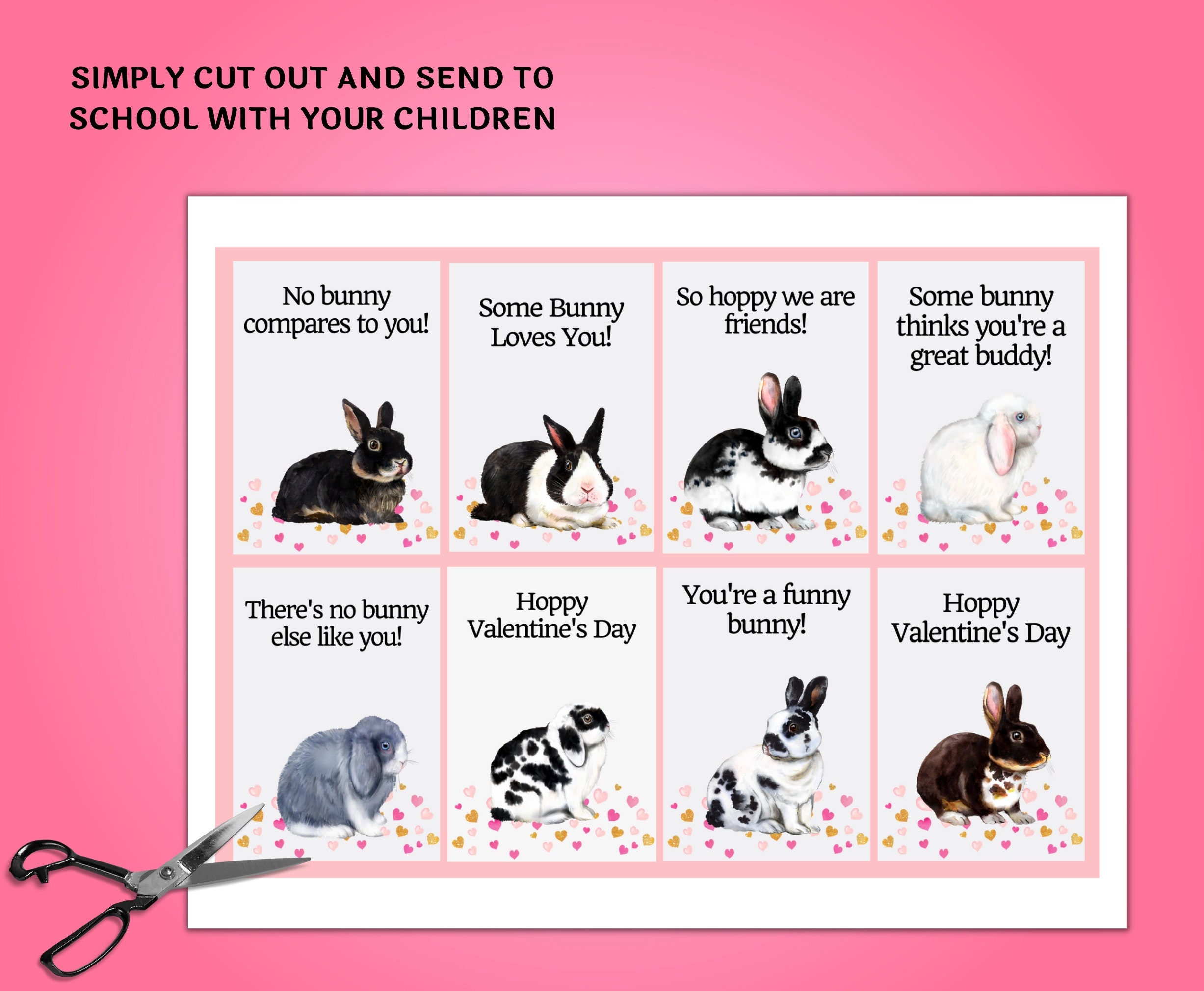 Cute Bunny Valentine's Cards Printable for Classroom Valentines, Last ...