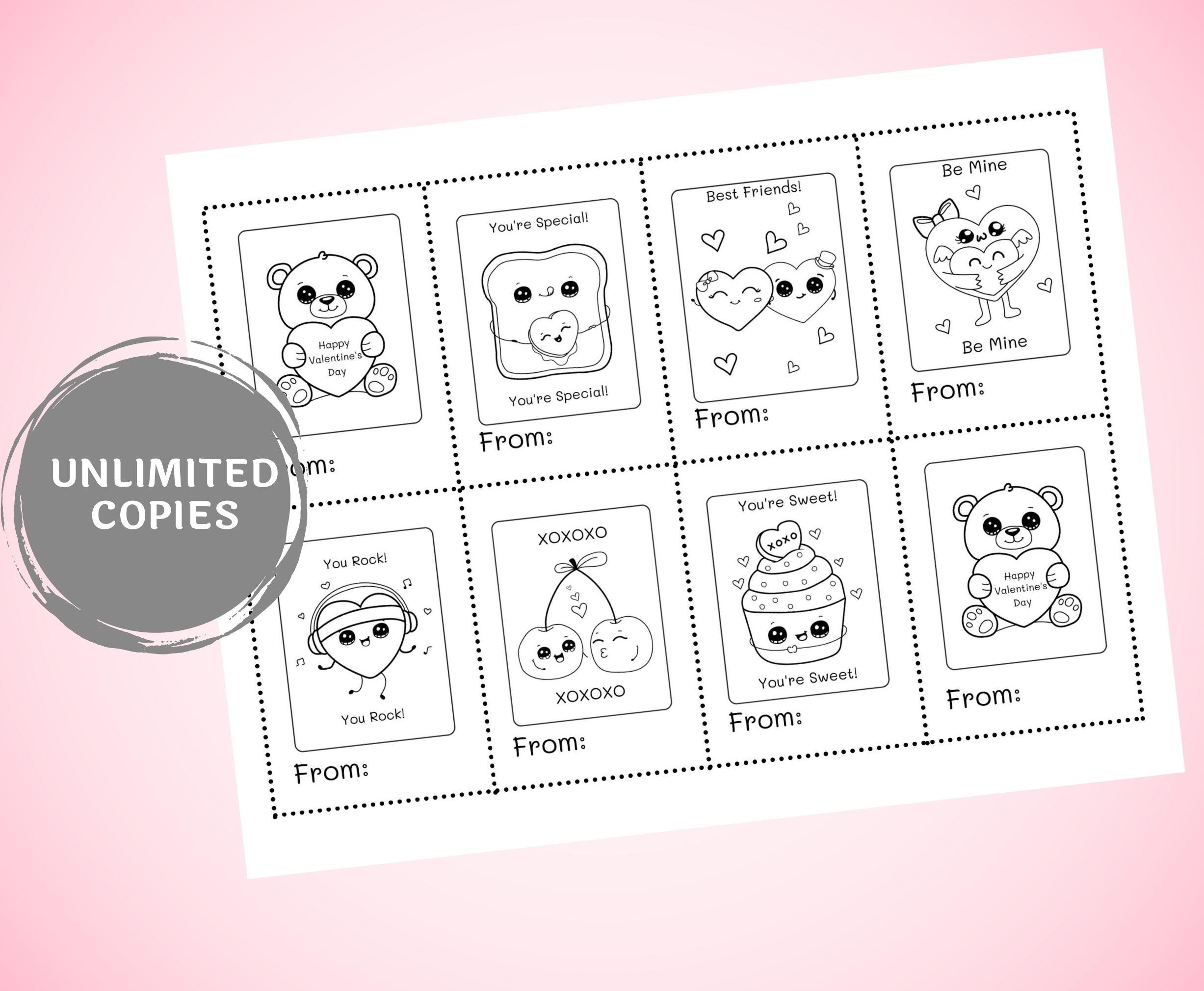 Coloring Valentine's Cards Printable, Classroom Valentine's Cards, Last ...