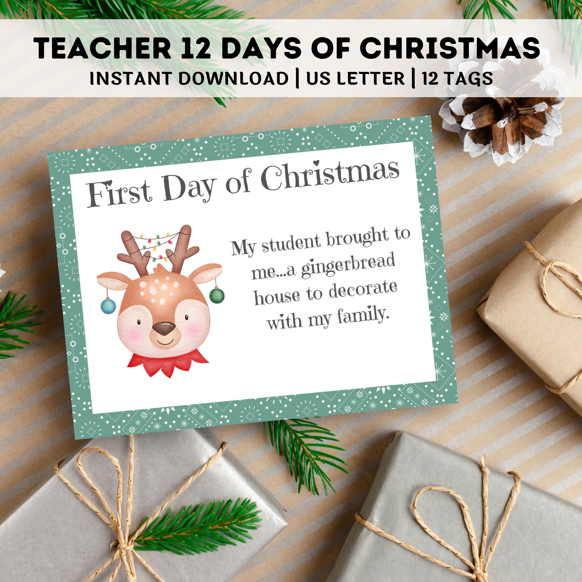 12 Days of Christmas Teacher Gift Tags, Teacher Christmas Gift ...