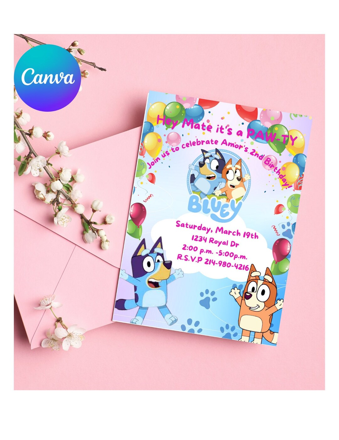 Bluey Inspired Canva Editable Party Invitation - Etsy