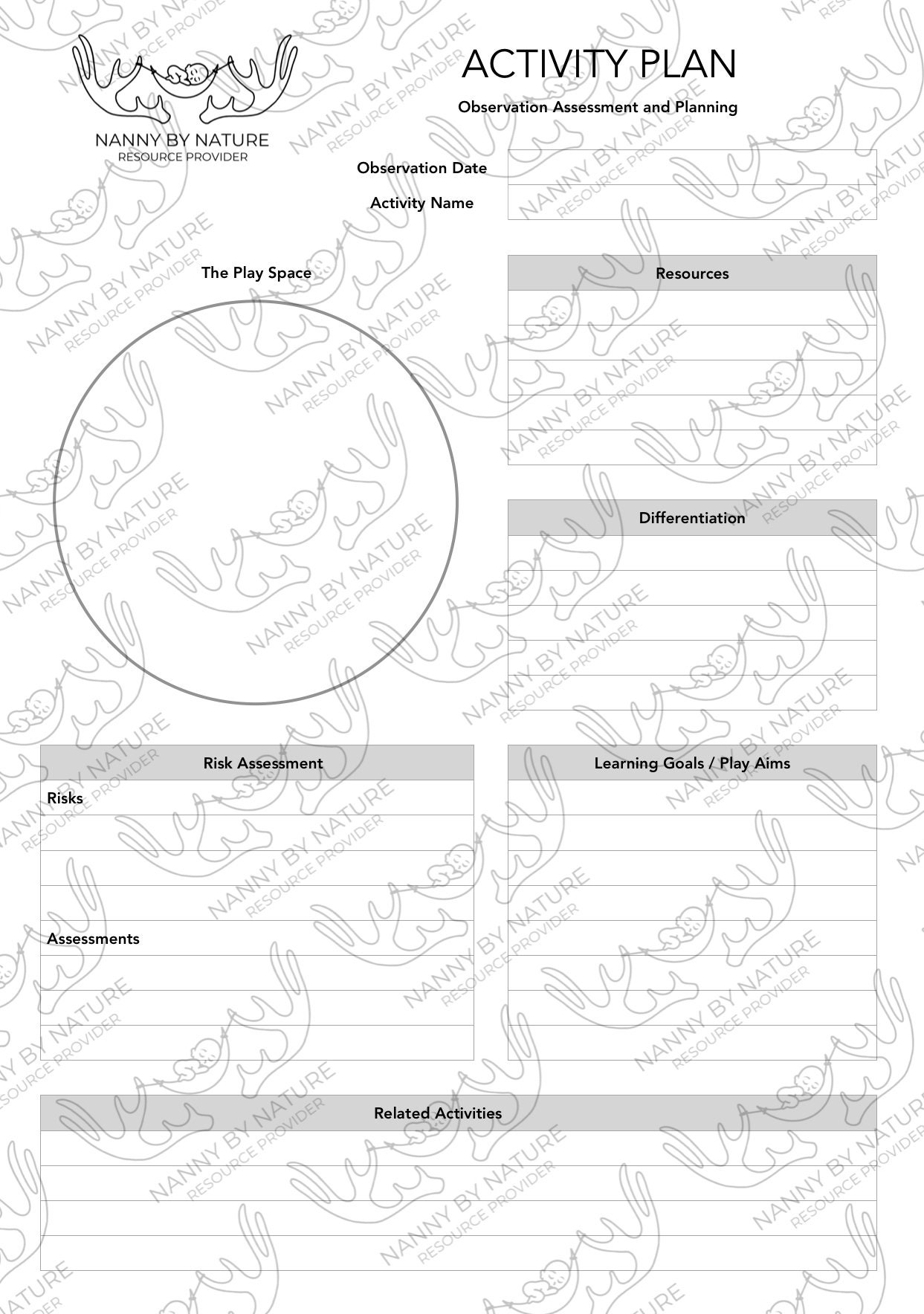 Activity Plan Nanny Observation Cycle for Child Carers | Etsy