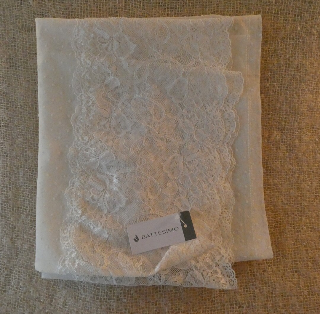 BATTESIMO Infinity turtleneck Style Ivory Thin Polka Dots and Lace ...