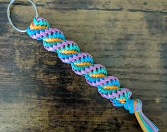 Pink Blue Green Purple Striped Boondoggle Keychain | Corkscrew Rexlace ...