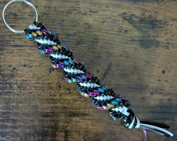 Black White Rainbow Boondoggle Keychain | Shiny Corkscrew Rexlace ...