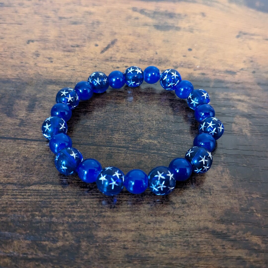 Dark Blue Shiny Star Bracelet 4th of July America Round Bead Bracelet ...