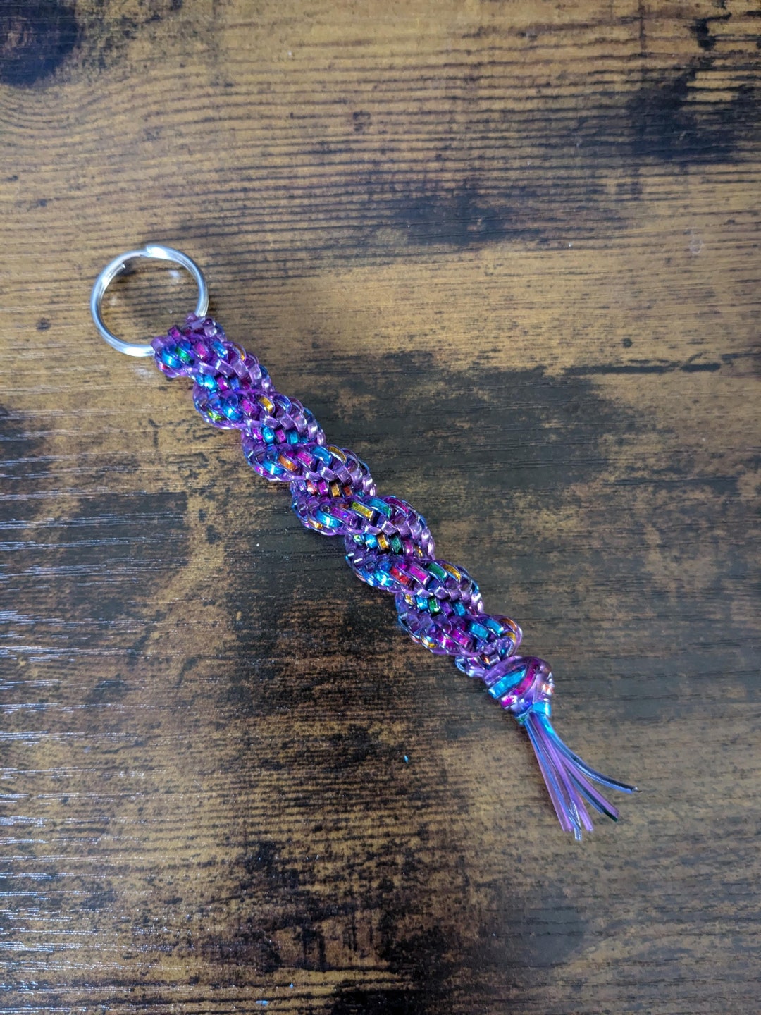 Clear Purple Rainbow Sparkle Boondoggle Keychain | Rexlace Keychain ...