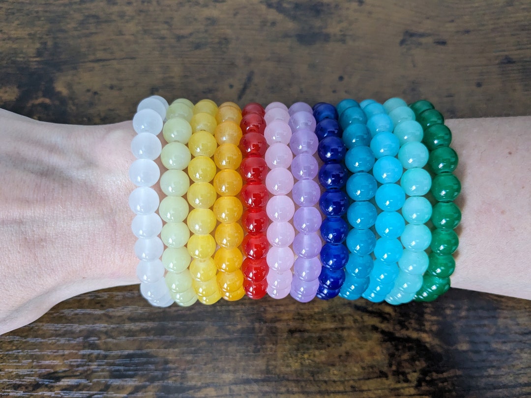 Solid Color Glass Bead Bracelet | Jelly Round Bead Bracelet | Stretch ...