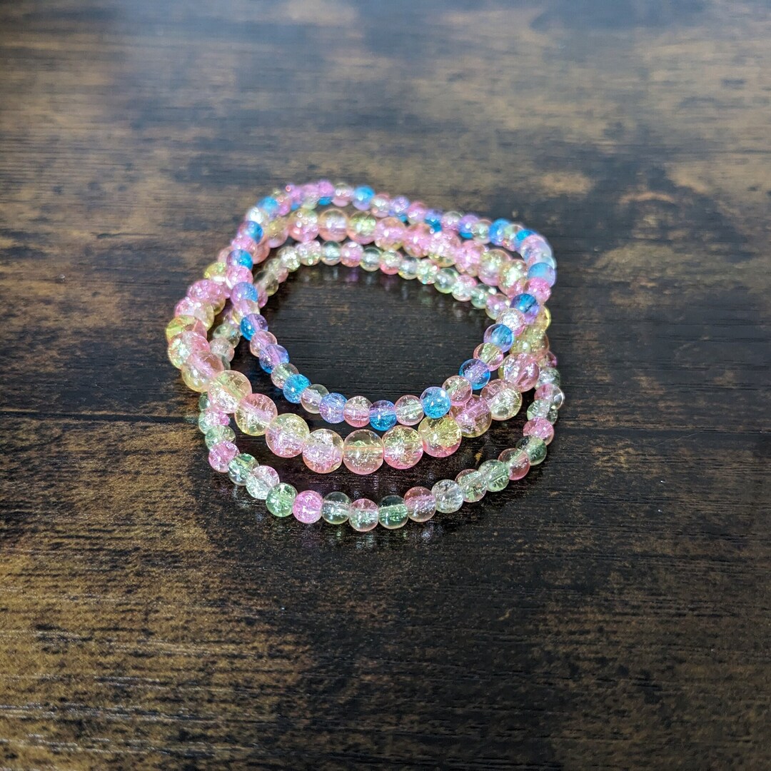 Set of 3 Crackle Glass Seed Bead Bracelet Set Multicolor Shimmering ...