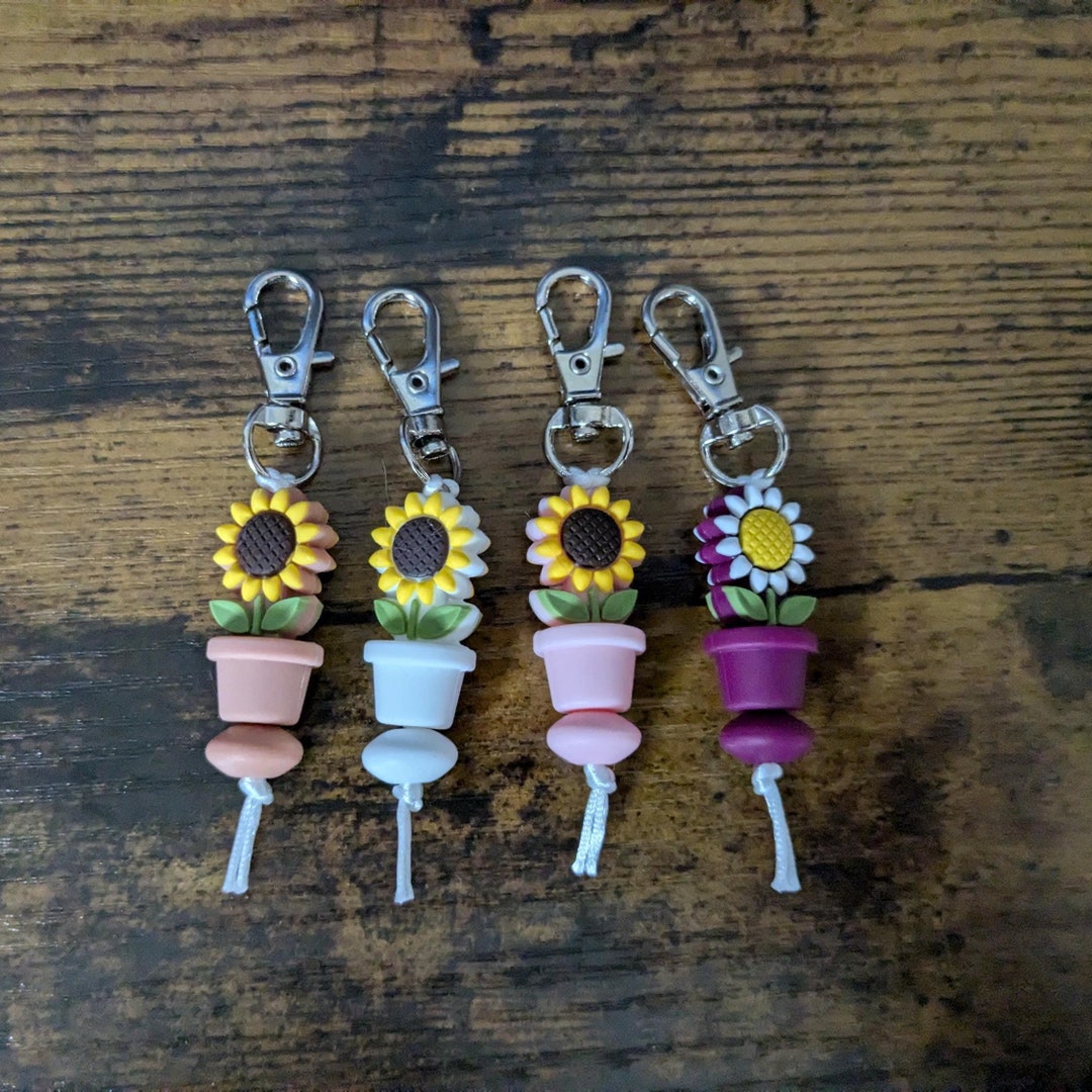 Flower Pot Silicone Bead Keychain | Cute Soft Bead Keychain | Sunflower ...