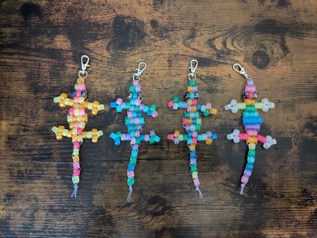Glow in the Dark Beaded Lizard Keychain Gecko Keychain Pony Bead Lizard ...