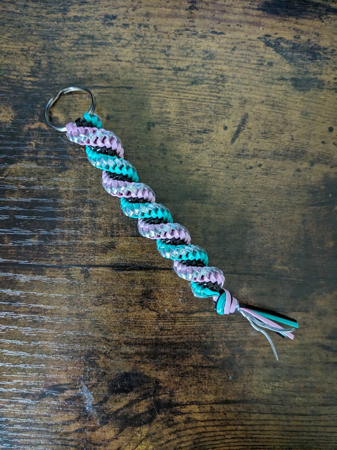 Turquoise Pink Black Silver Boondoggle Keychain Corkscrew Rexlace ...