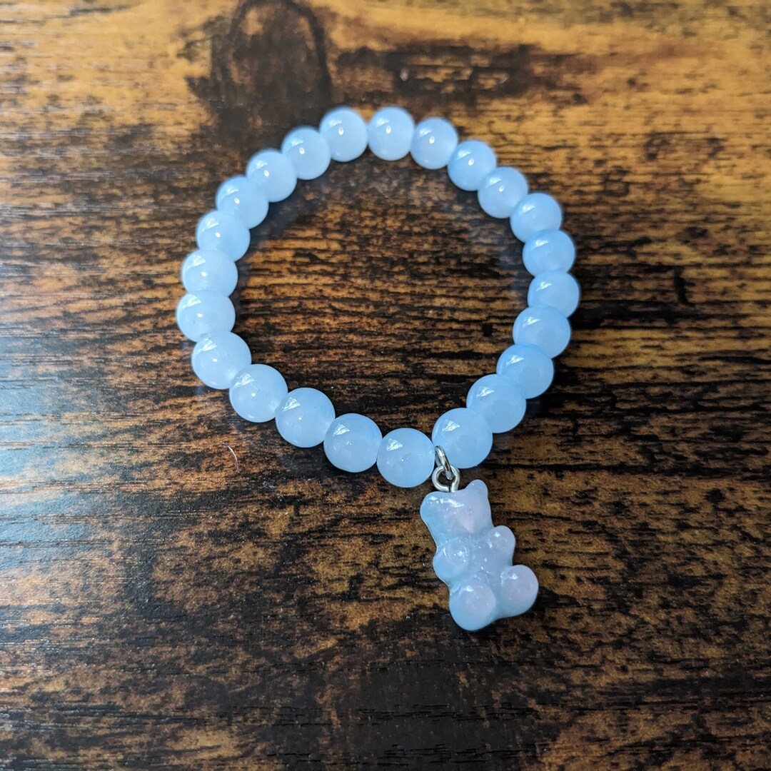 Light Blue Gummy Bear Bracelet | Glass Round Bead Bracelet | Stackable ...