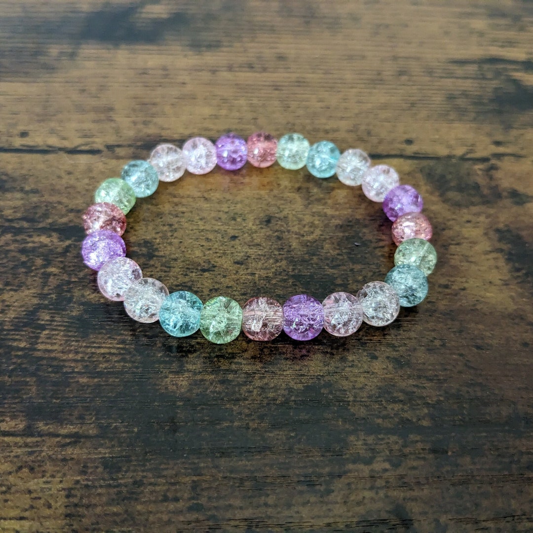 Pastel Multicolor Sparkle Glass Bead Bracelet | Crackle Glass Stacking ...