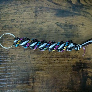 Black White Rainbow Boondoggle Keychain | Shiny Corkscrew Rexlace ...