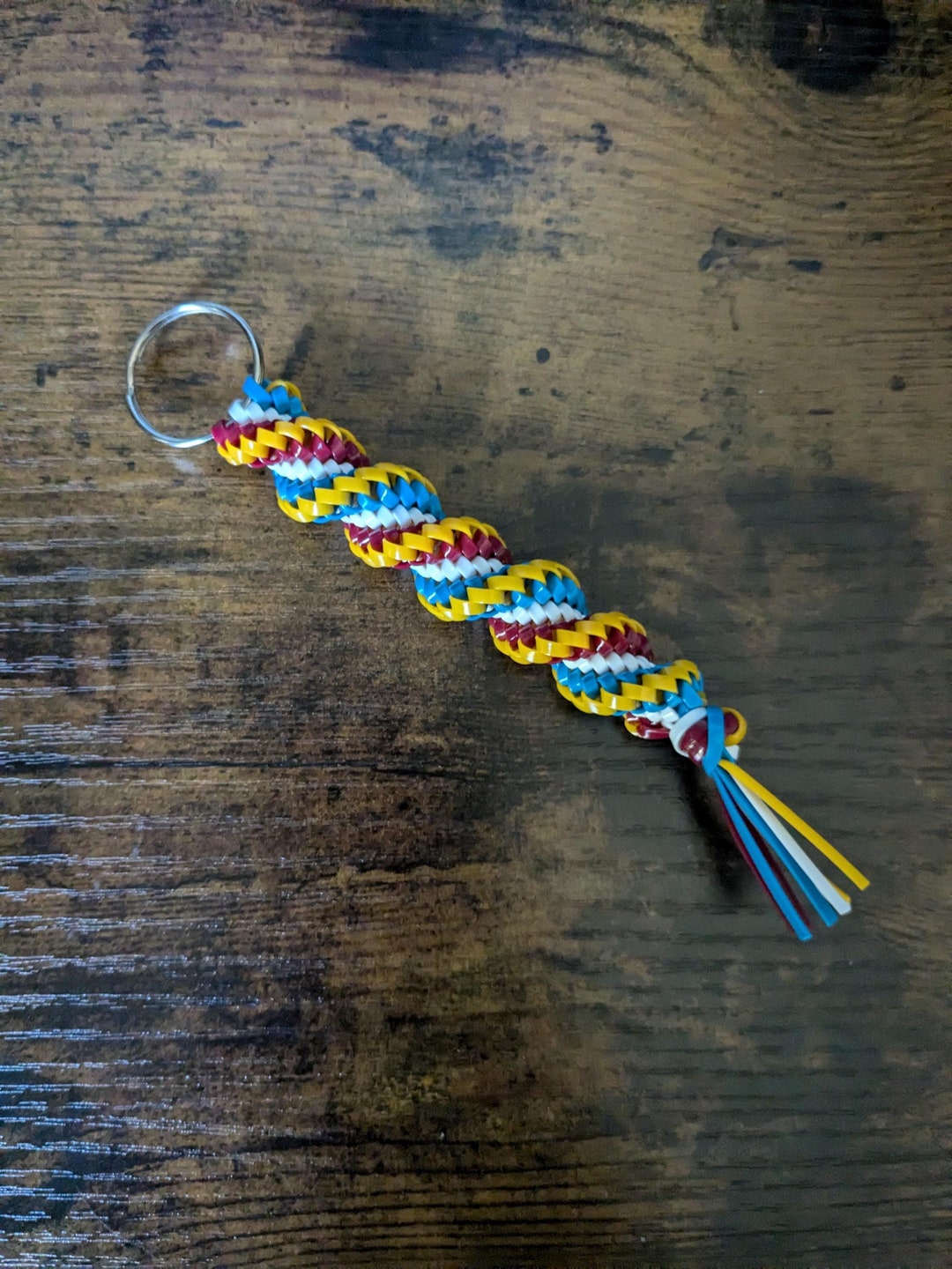 Blue White Yellow Maroon Boondoggle Keychain | Corkscrew Rexlace ...