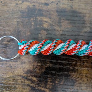 Turquoise Blue Orange & White Boondoggle Keychain Corkscrew Twist ...