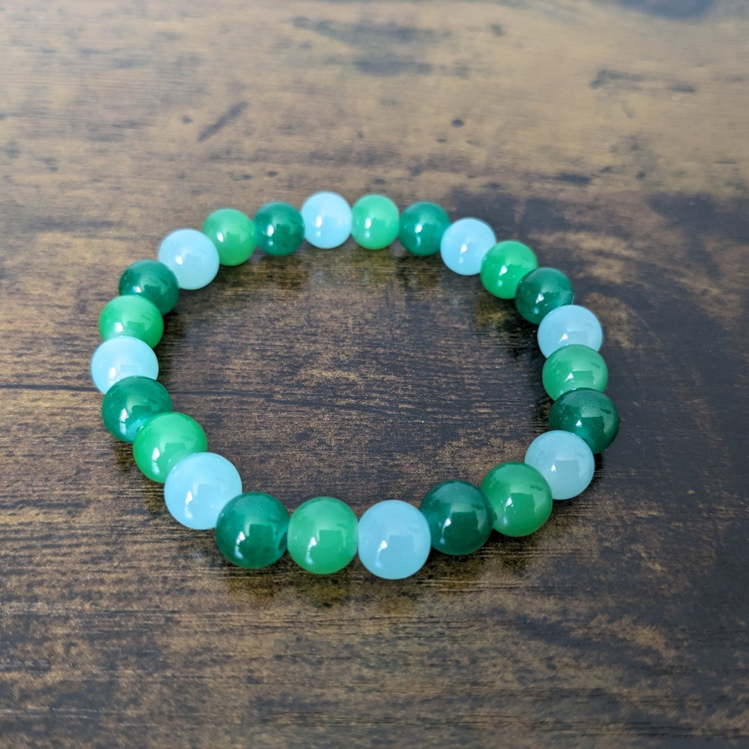 Green Glass Bead Bracelet Round Jelly Bead Bracelet Multicolor Bracelet ...