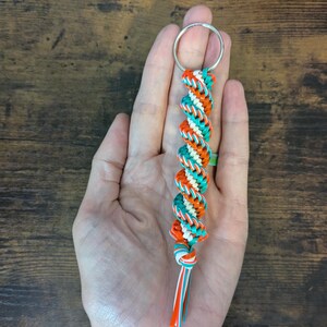 Turquoise Blue Orange & White Boondoggle Keychain Corkscrew Twist ...