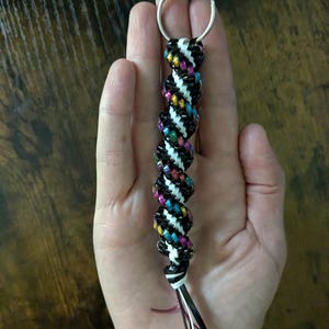 Black White Rainbow Boondoggle Keychain | Shiny Corkscrew Rexlace ...