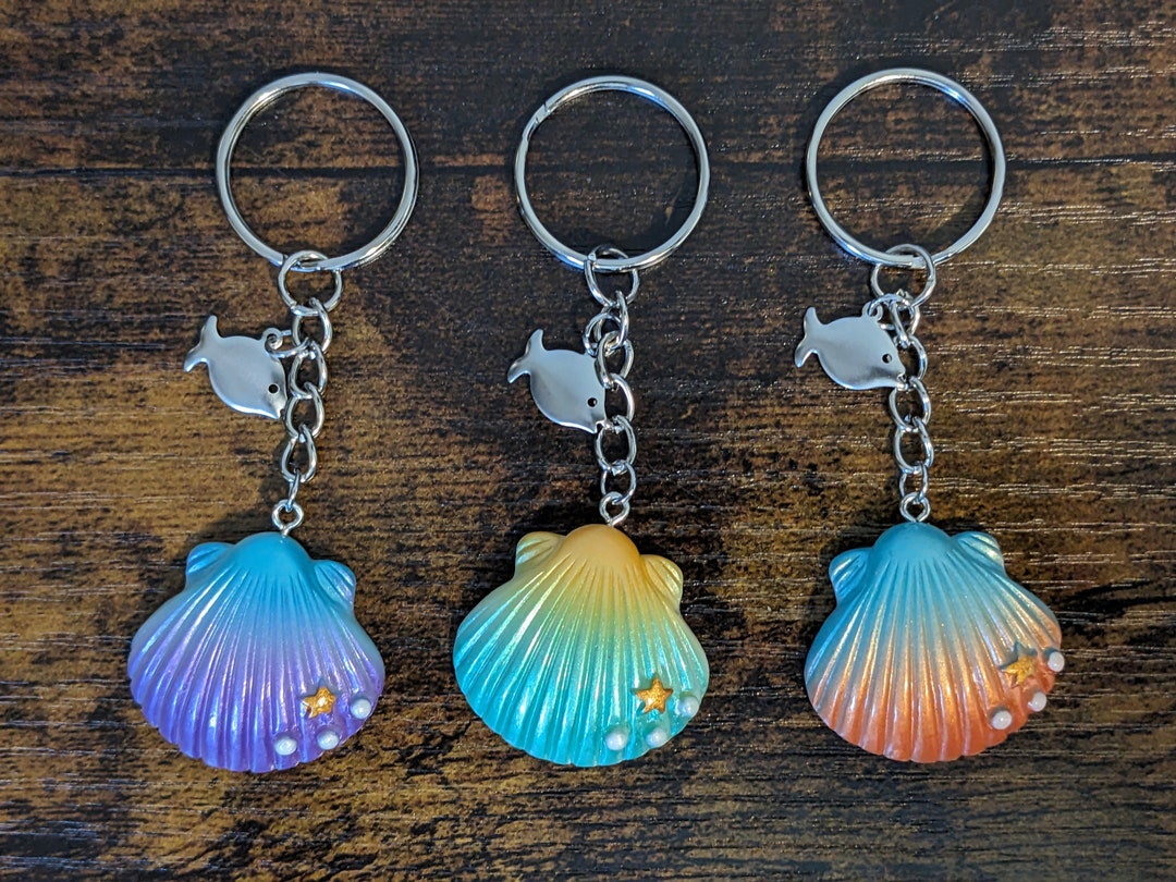 Colorful Seashell Keychain Shell & Fish Keychain Ocean - Etsy