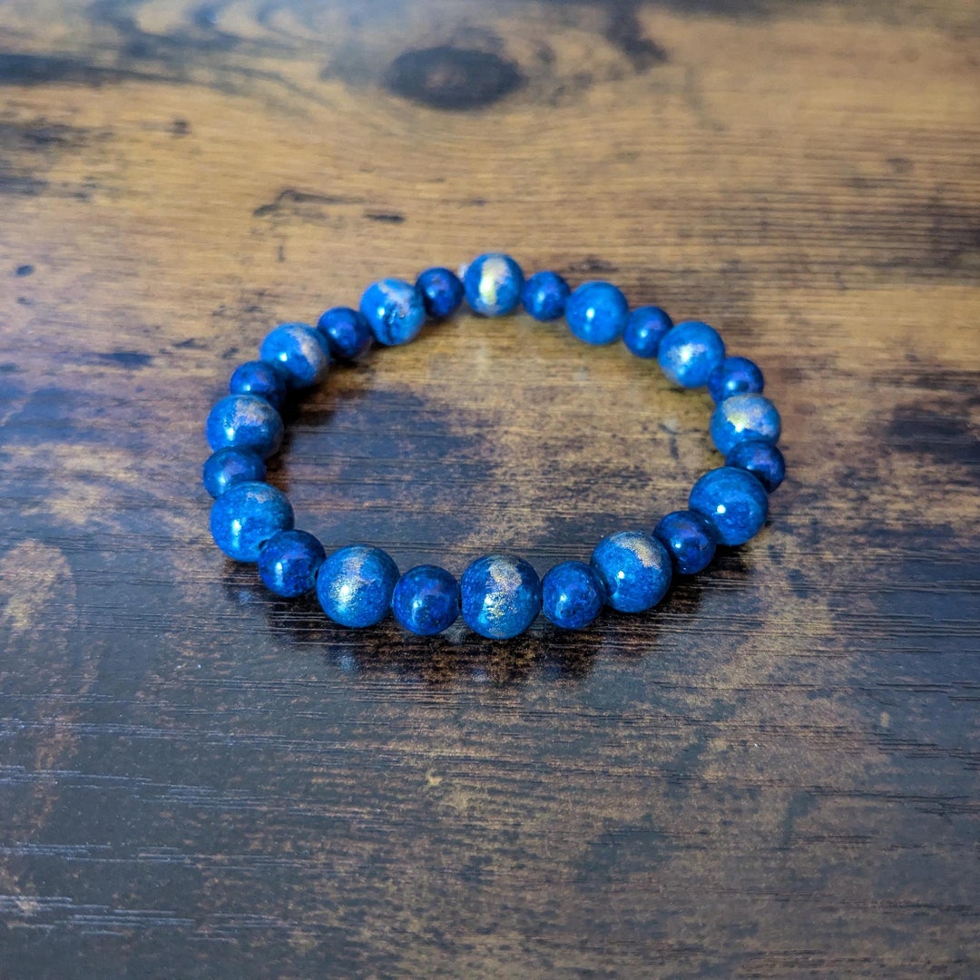 Elegant Blue & Gold Jade and Lapis Lazuli Stone Bead Bracelet ...